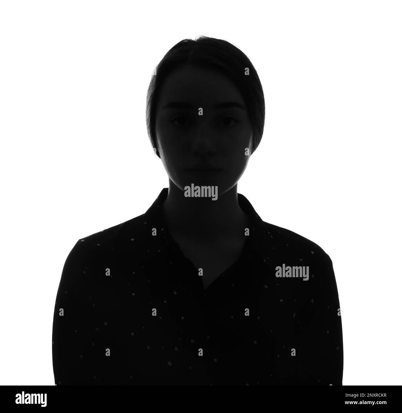 Silhouette of anonymous woman on white background Stock Photo - Alamy