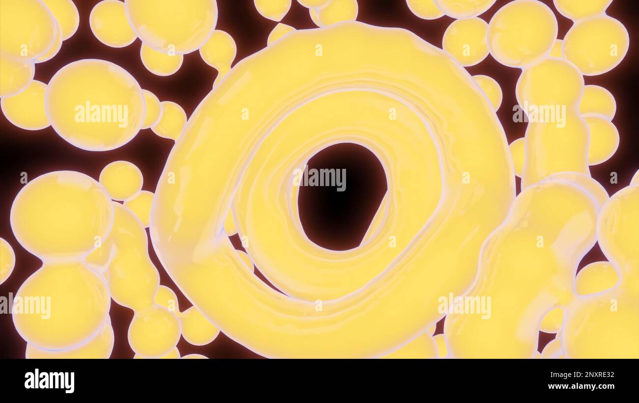 Liquid molecules move with rings. Design. Liquid 3d molecules combine ...