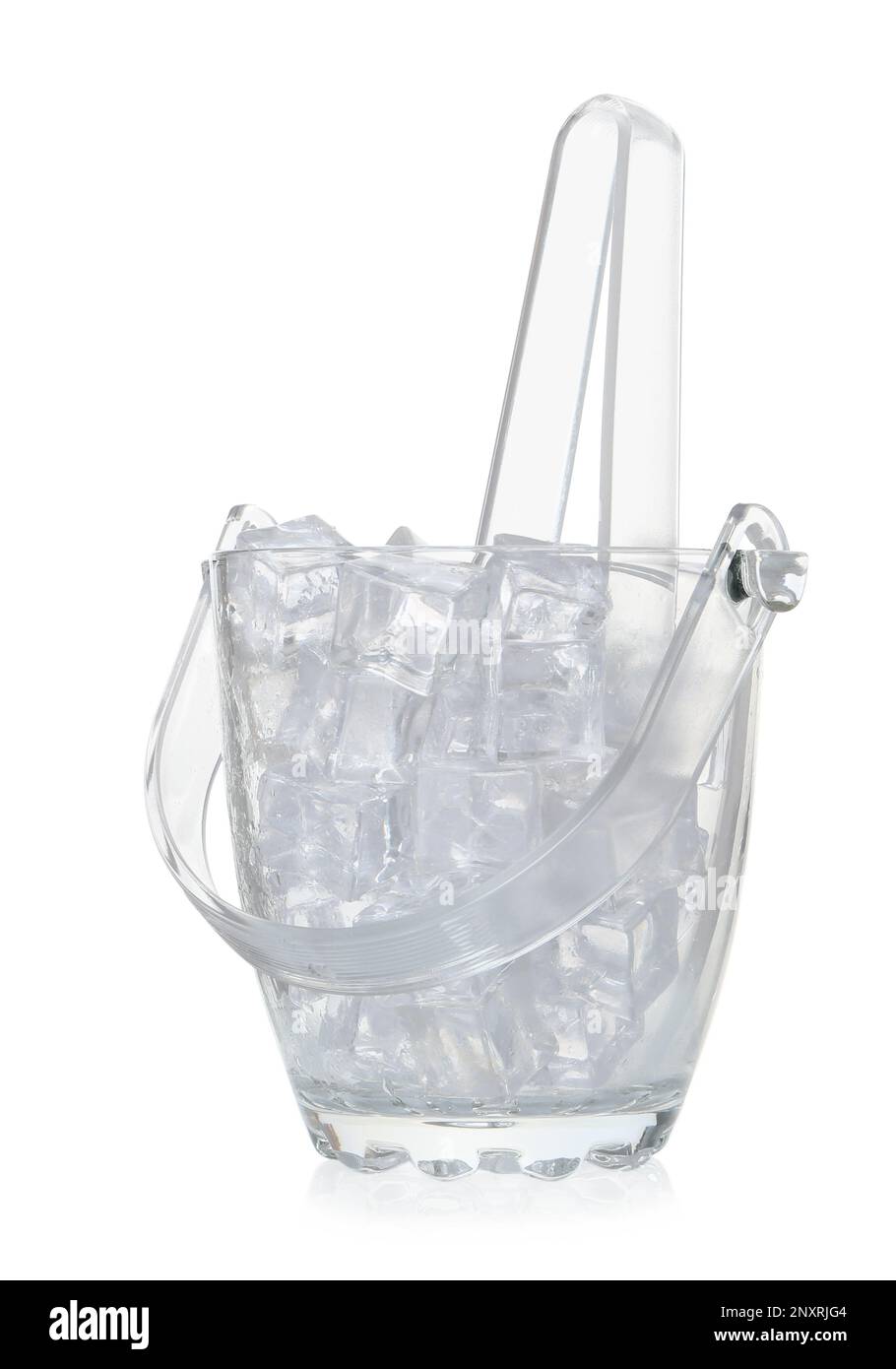 Glass bucket with ice cubes and tongs isolated on white Stock Photo - Alamy