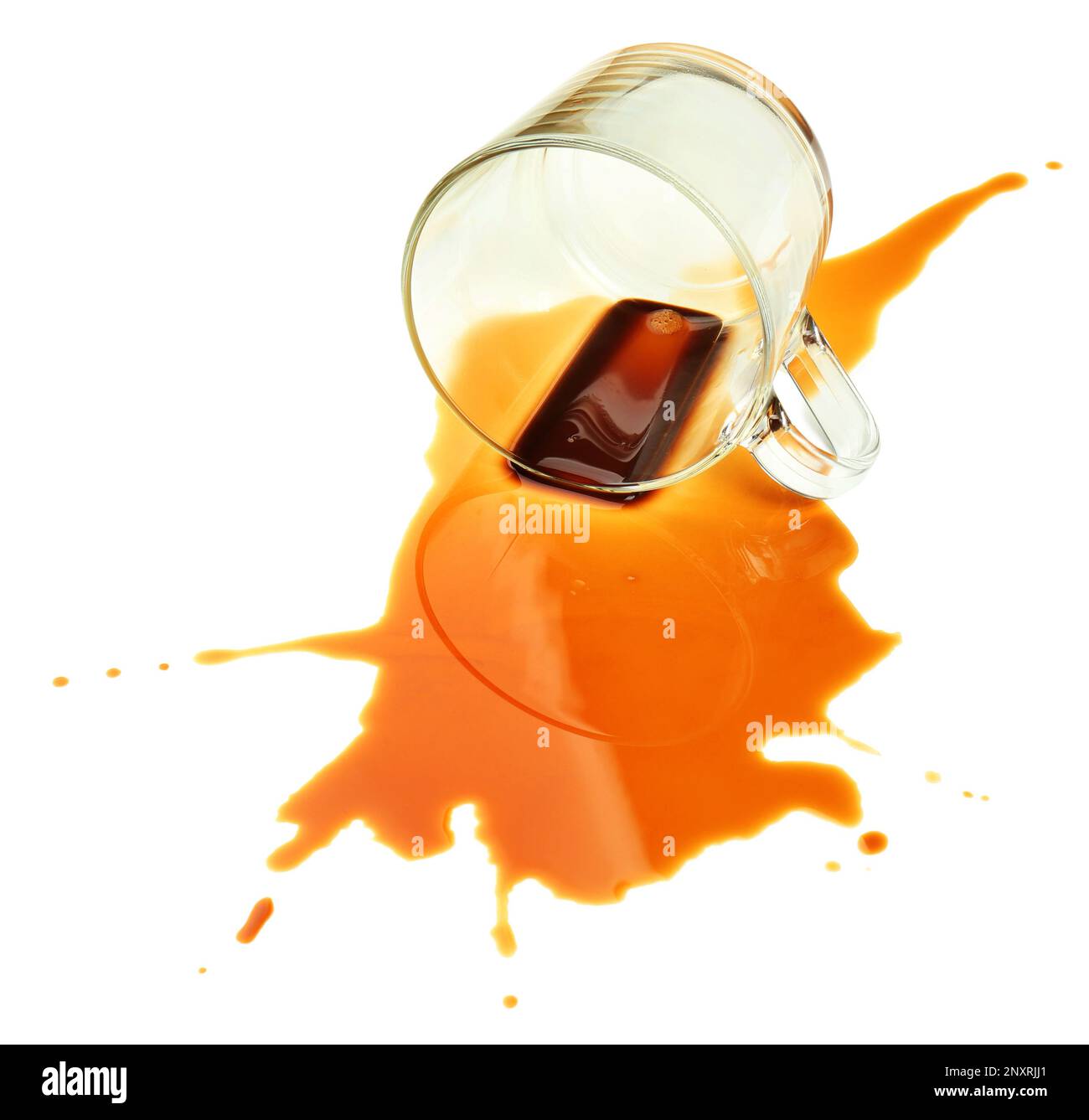 Overturned cup and spilled coffee on white background Stock Photo - Alamy
