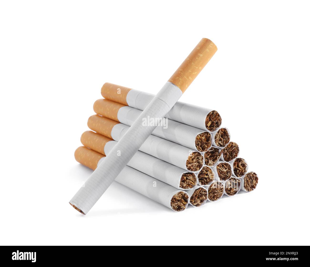 Pile of cigarettes with orange filters on white background Stock Photo ...
