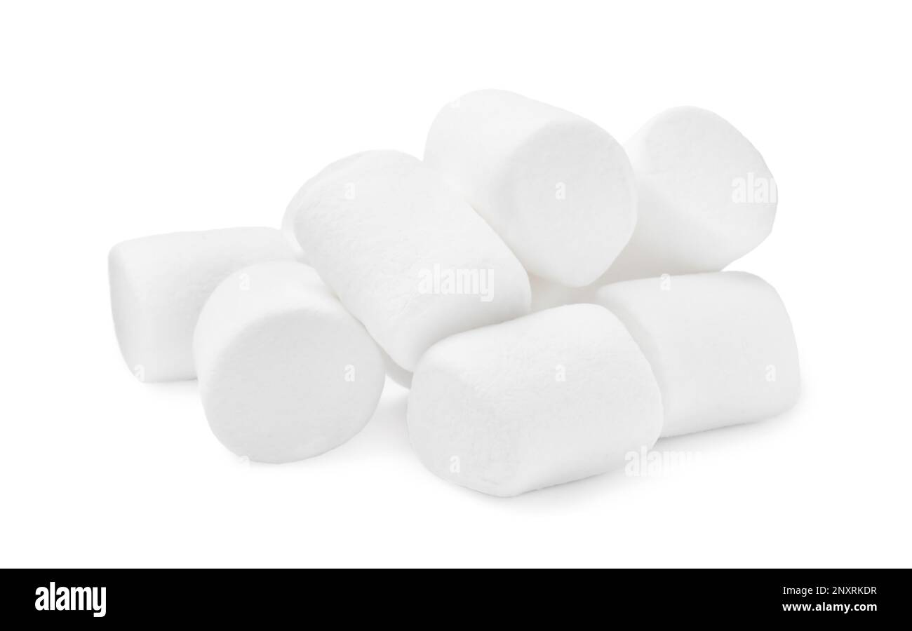 Pile of delicious puffy marshmallows on white background Stock Photo ...