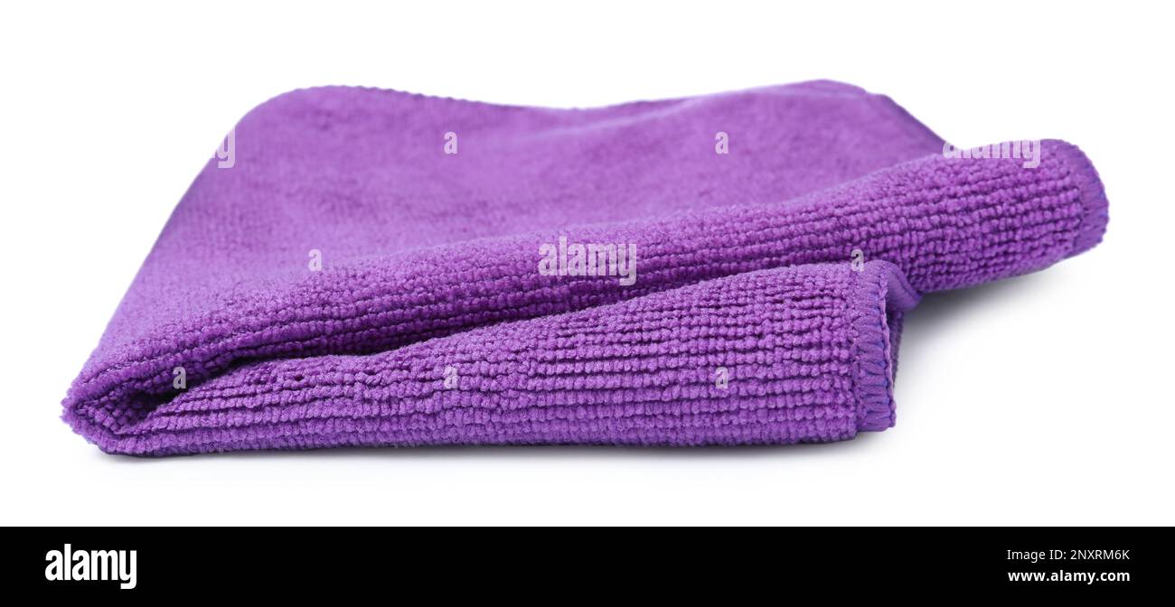 Clean purple microfiber cloth isolated on white Stock Photo - Alamy