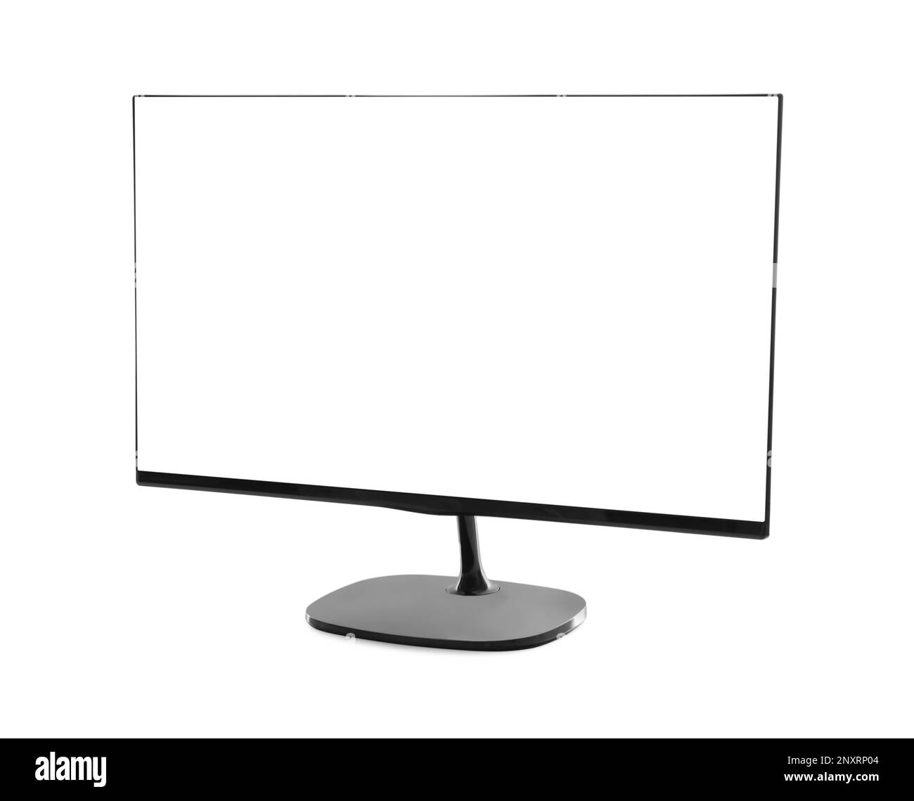 Modern computer monitor with black screen isolated on white Stock Photo ...