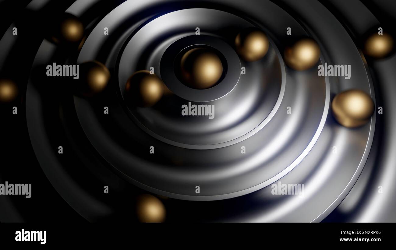 Gray delicate background with rolling balls. Design. Golden 3d balls ...