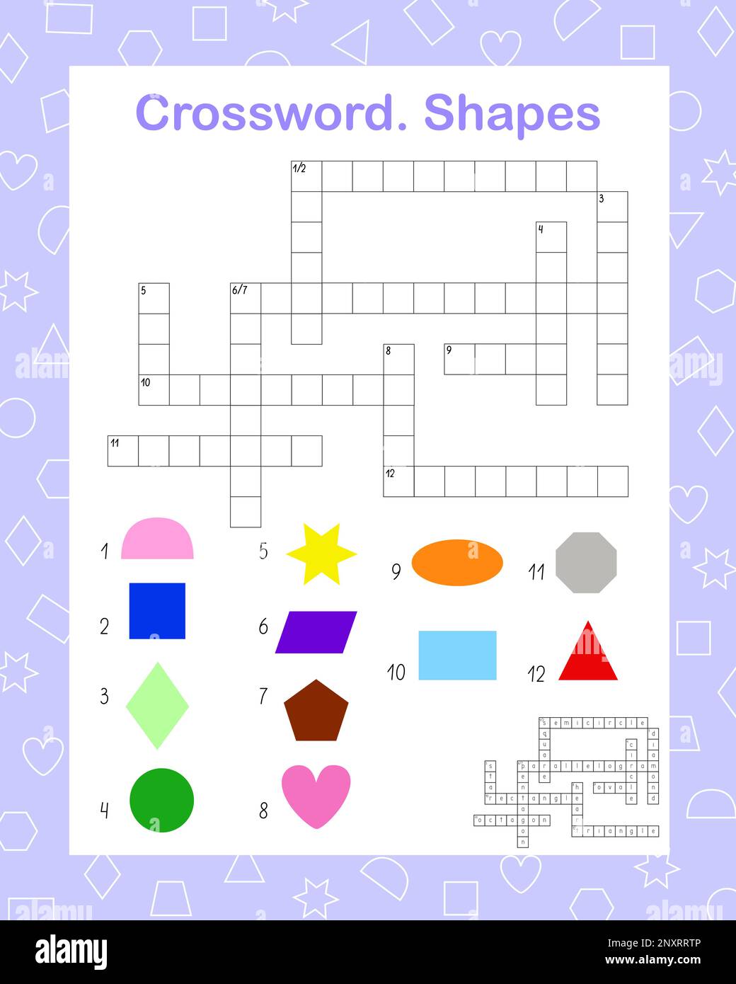 Geometry shapes crossword puzzle, word search activities vector ...