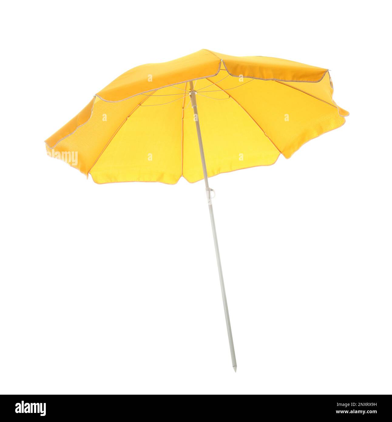 Open yellow beach umbrella isolated on white Stock Photo - Alamy