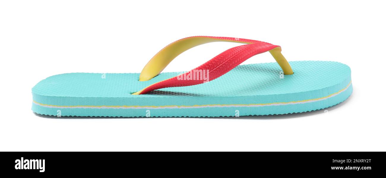 Single turquoise flip flop isolated on white Stock Photo - Alamy