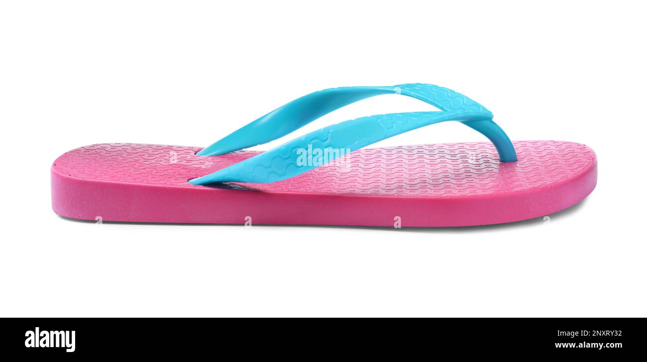 Single pink flip flop isolated on white Stock Photo - Alamy
