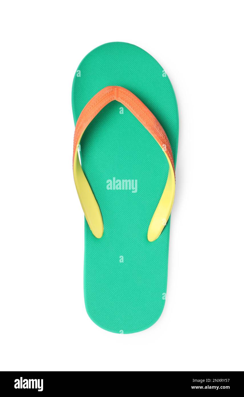 Single bright flip flop isolated on white, top view Stock Photo - Alamy