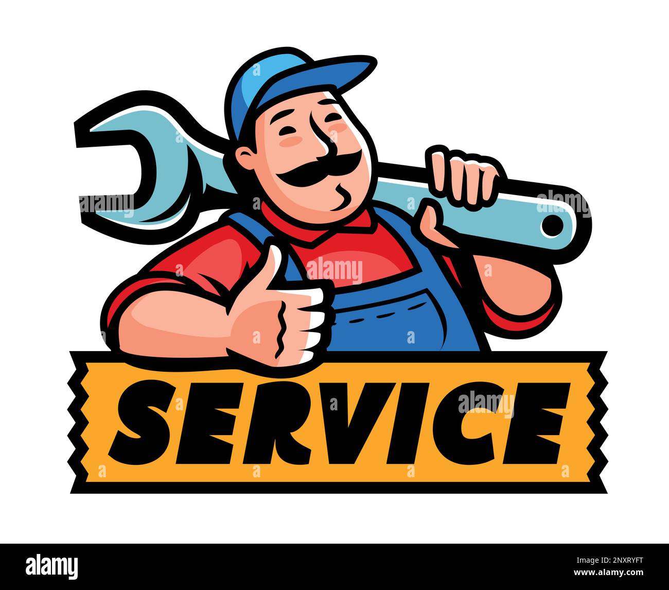 Worker with wrench tool. Engineer, technician, mechanic, builder logo ...