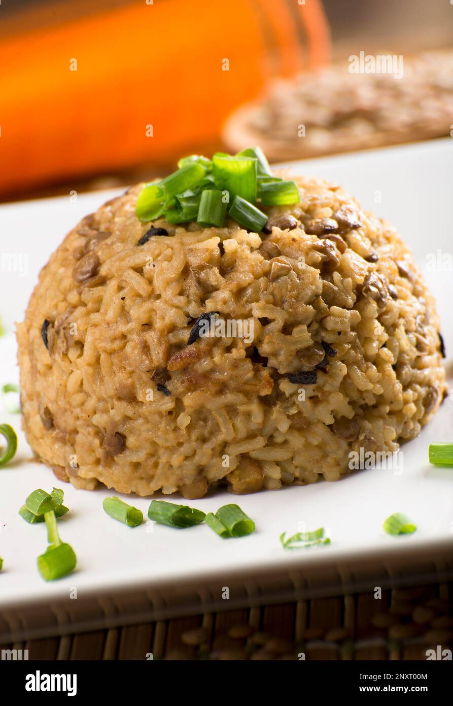 majdra; rice with lentil arab food mediterranean Stock Photo - Alamy