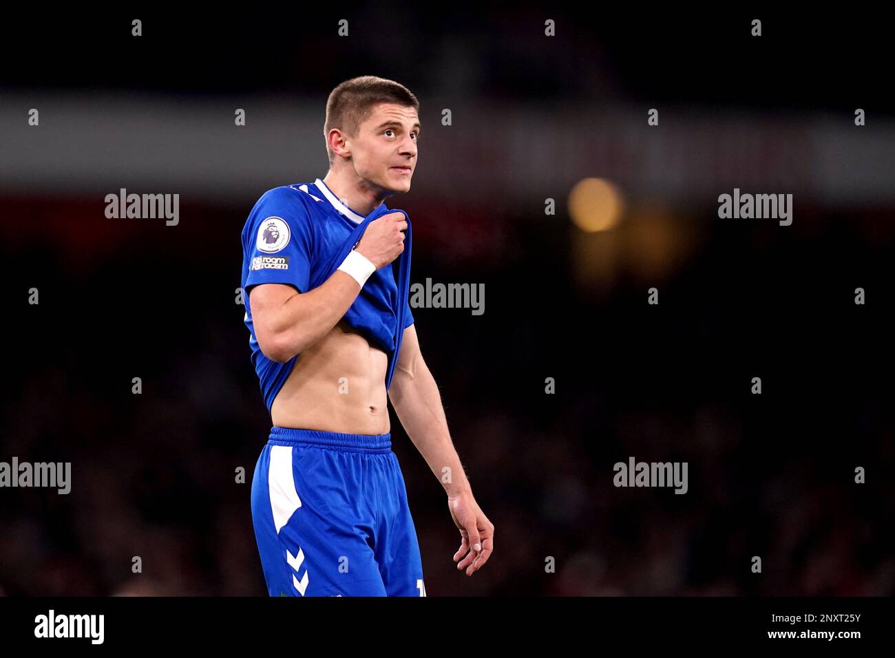 Everton's Vitaliy Mykolenko during the Premier League match at Emirates ...