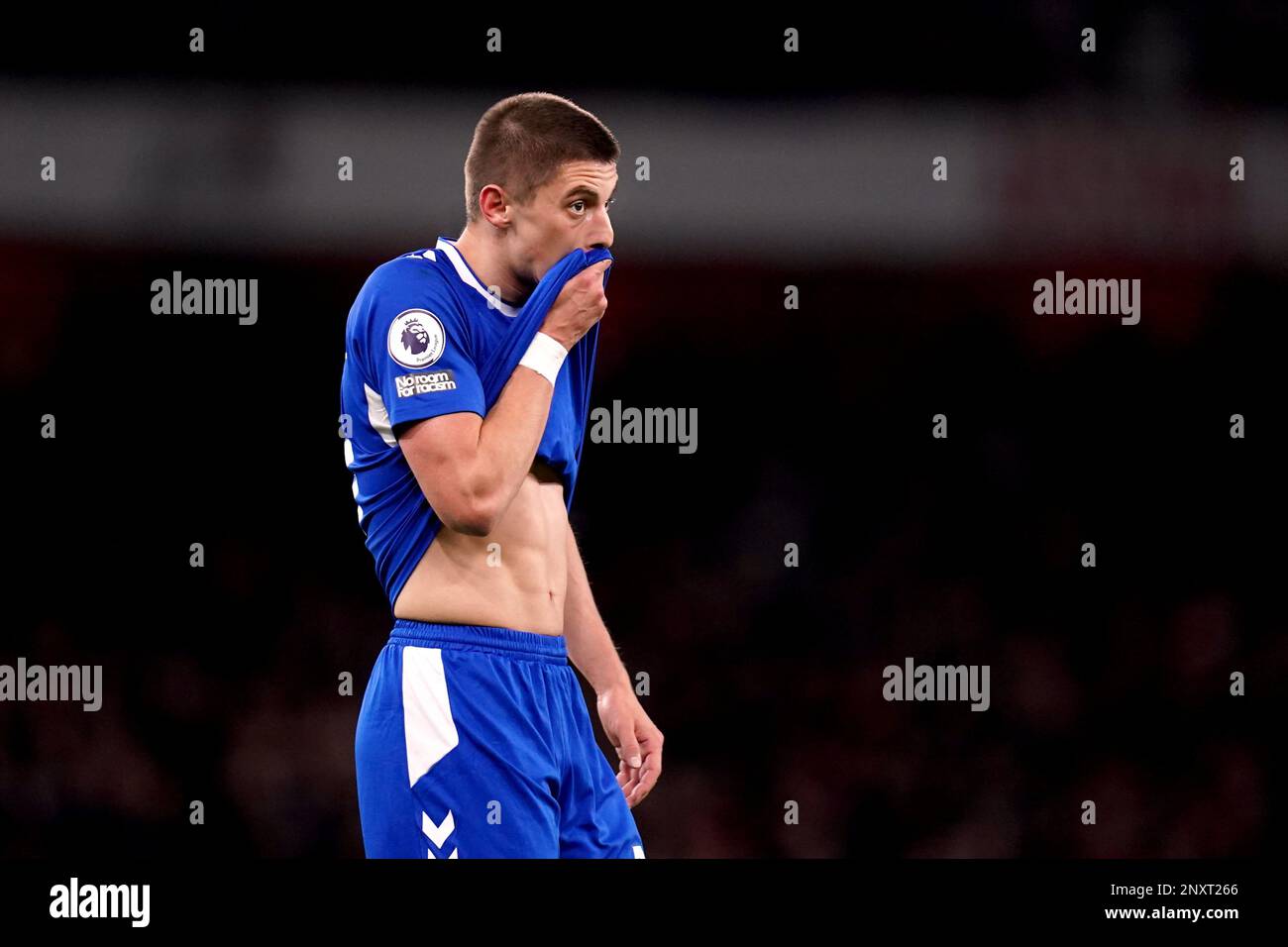 Everton's Vitaliy Mykolenko during the Premier League match at Emirates ...