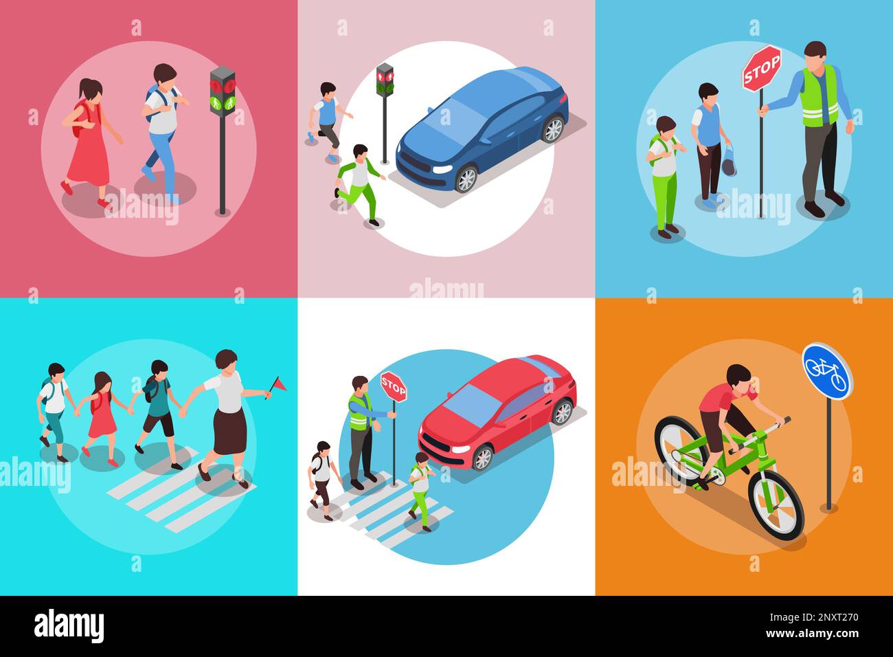 Set with isolated round compositions with children road safety rules ...