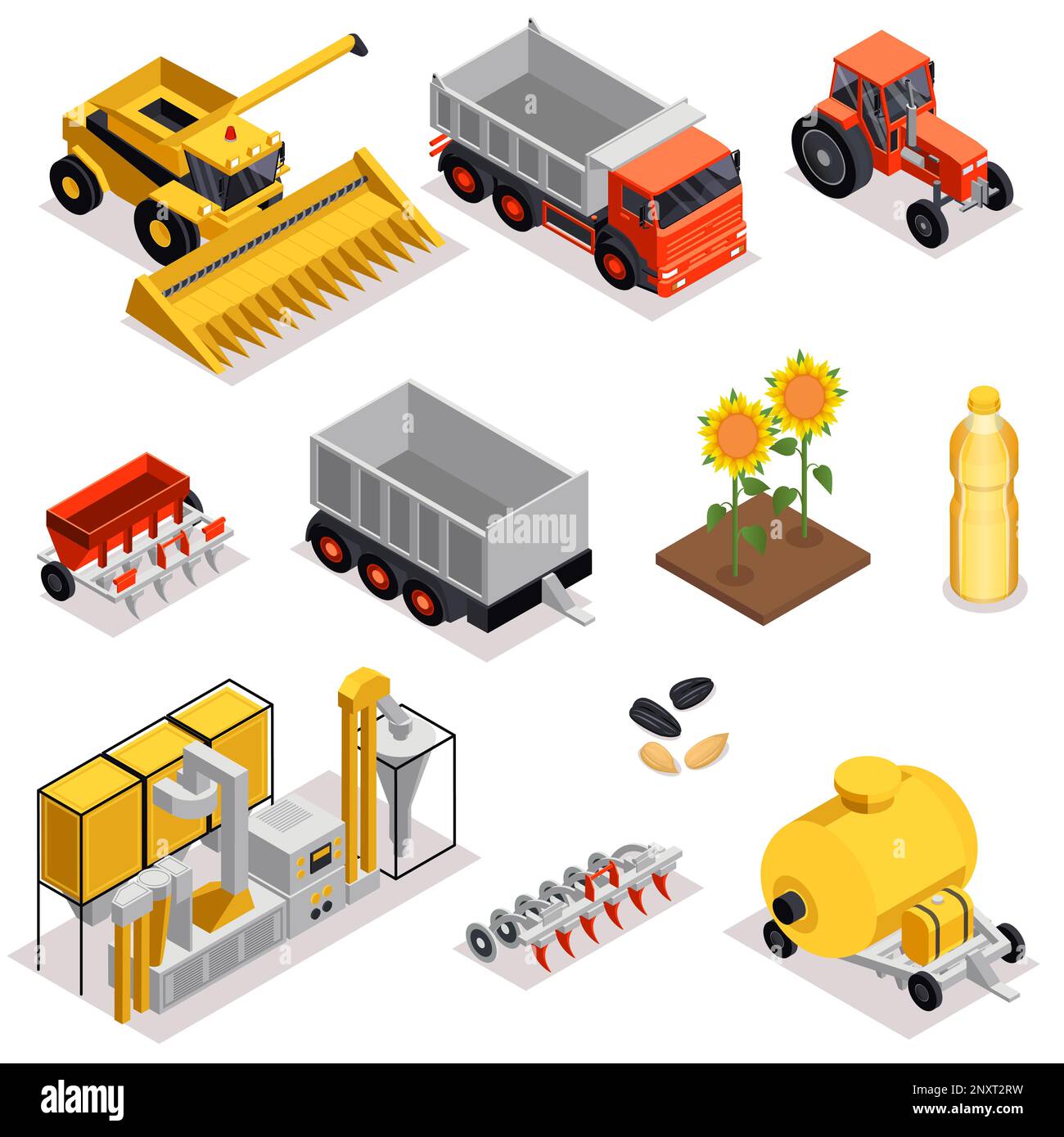 Sunflower production set of isolated icons and isometric images of ...