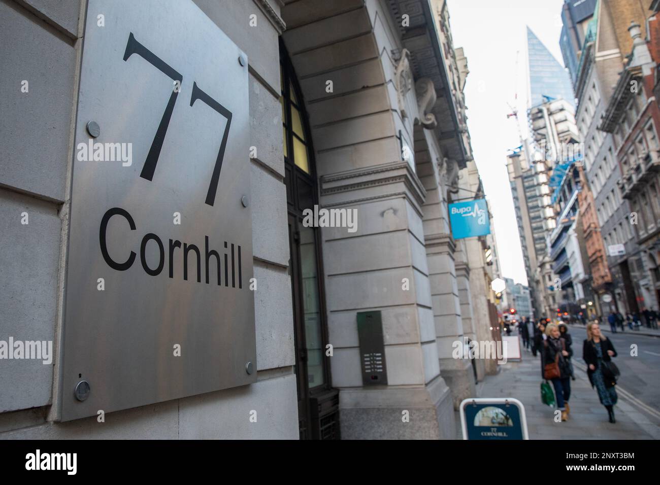 London, UK. 15th February, 2023. A sign is pictured outside 77 Cornhill ...