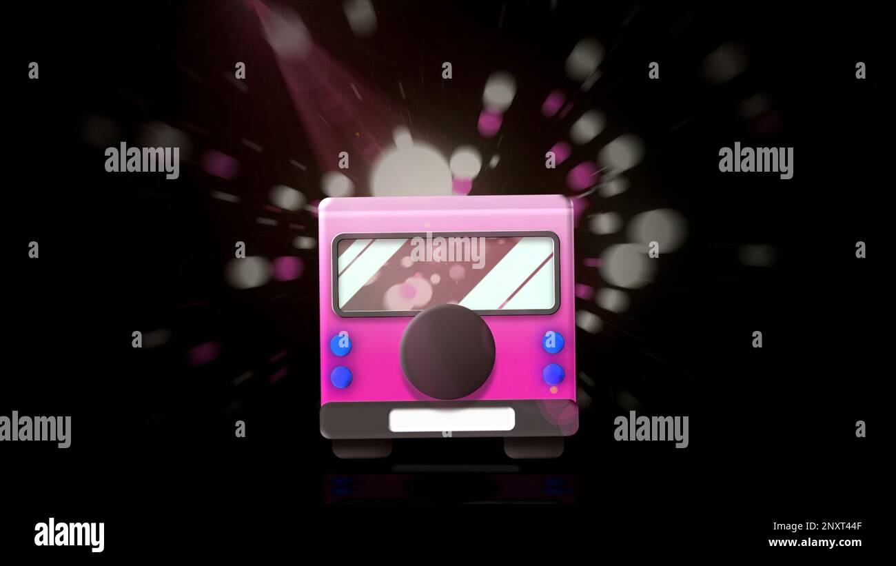 Black background with gray and pink device . Motion.A TV dancing in ...
