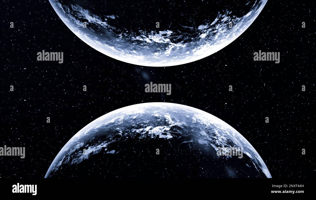 Rotating planet with its reflection. Motion. Illuminated with blue ...