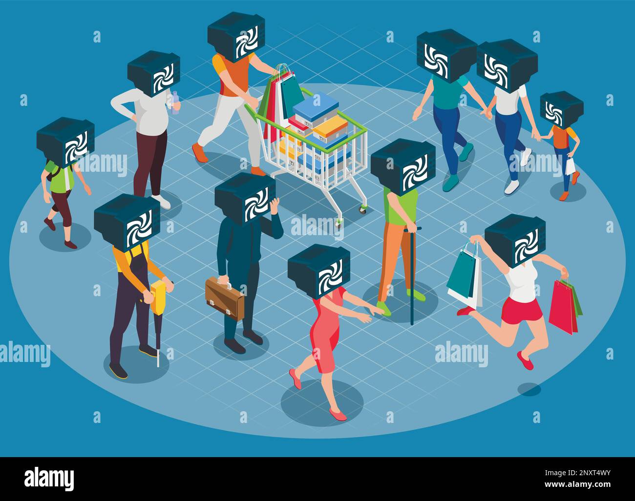 Propaganda tv crowd isometric composition with group of different ...