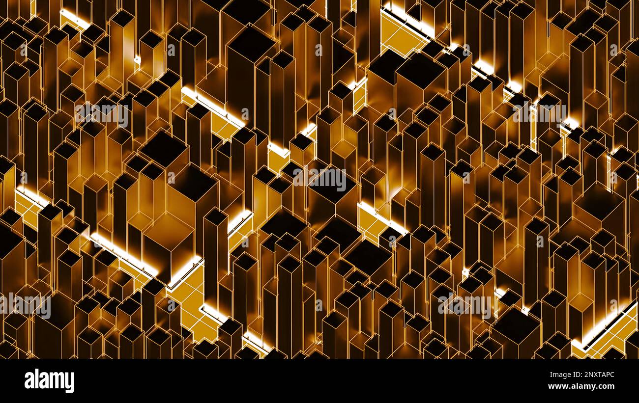 Abstract 3d city with neon lines. Design. 3D image of city made of ...