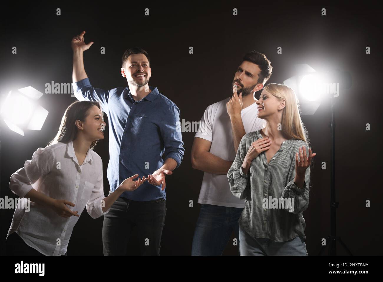Professional actors rehearsing on stage in theatre Stock Photo - Alamy