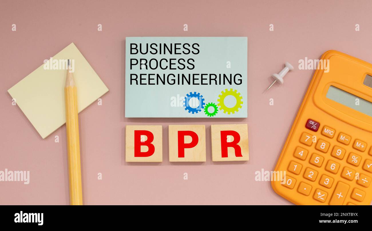 white and yellow paper with text BPR Business process reengineering on ...
