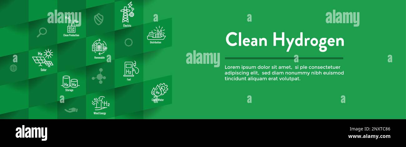 Clean Hydrogen Production for Green Energy Icon Set with Web Header ...