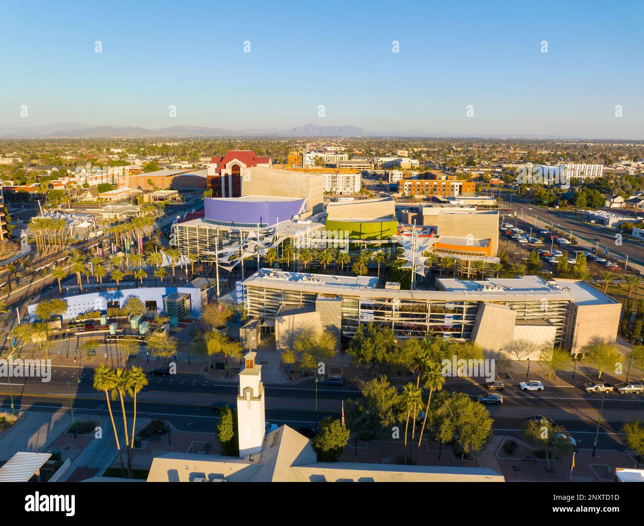 Mesa Arts Center aerial view at city center on Main Street and Center ...