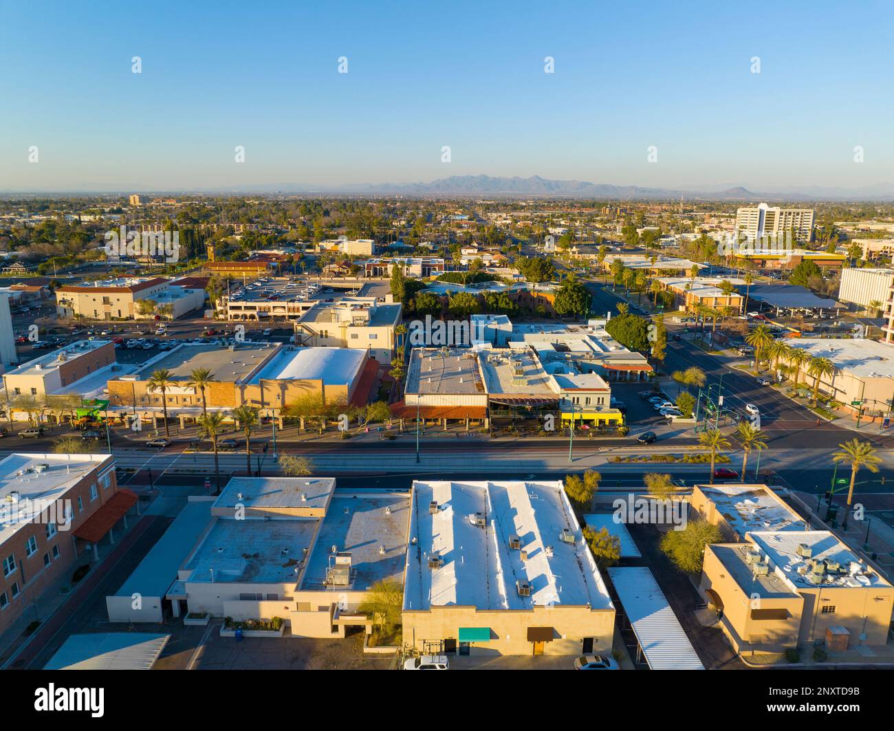 Mesa city center aerial view on Main Street between Center Street and ...