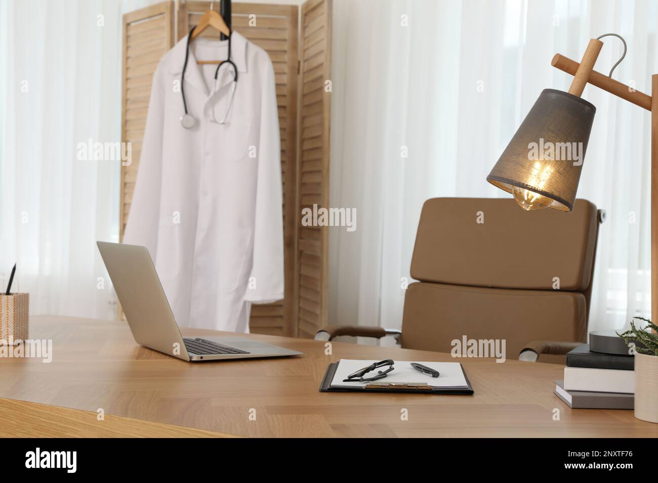 Modern doctor's workplace in stylish office. Interior design Stock ...