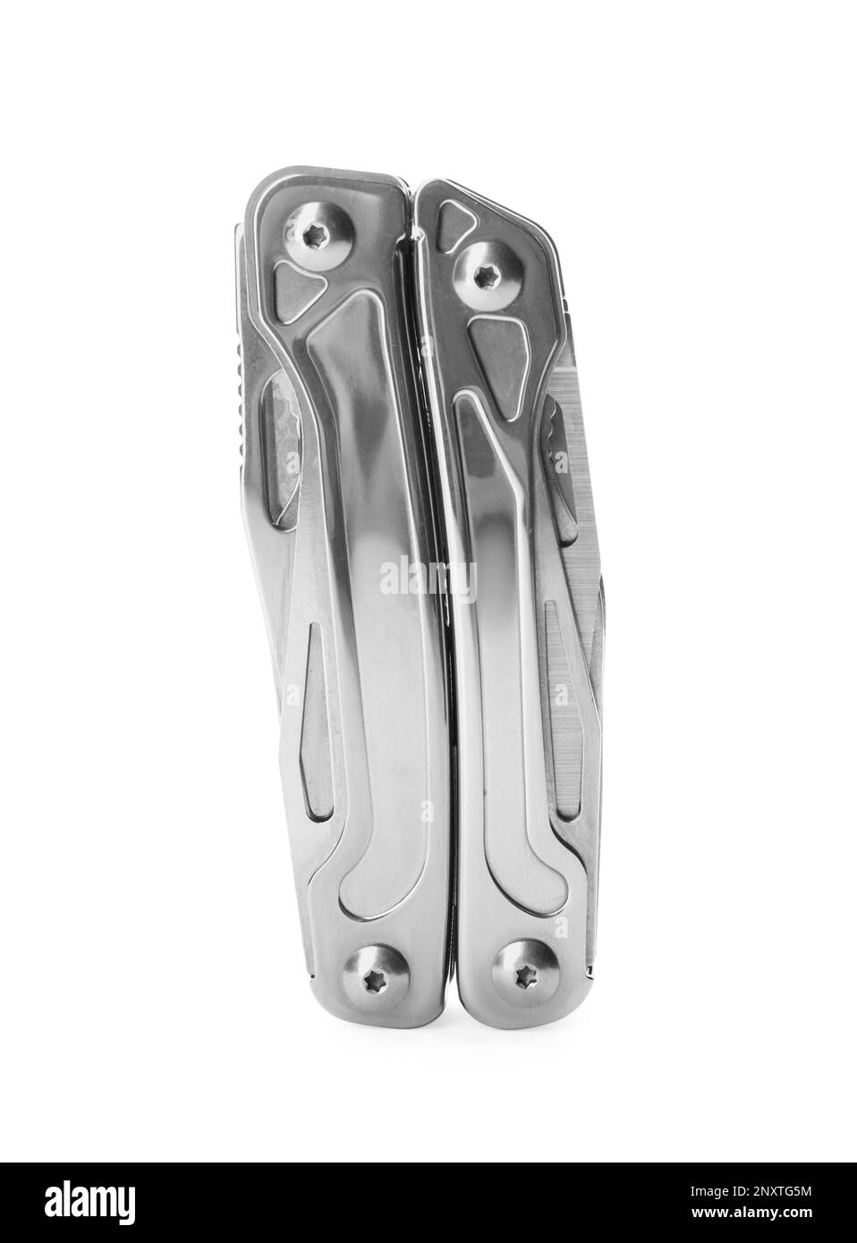 Compact portable stainless multitool isolated on white Stock Photo - Alamy