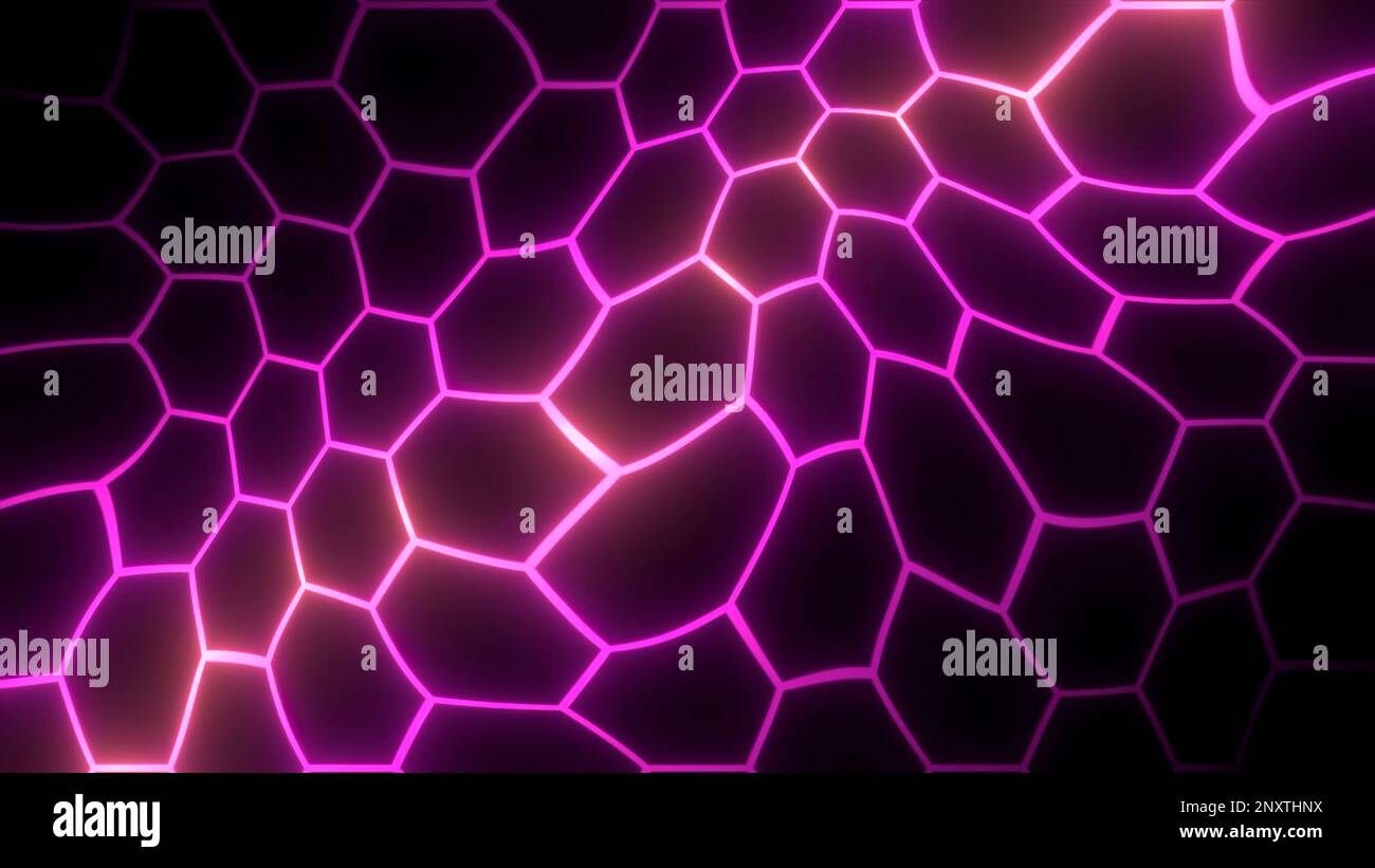 Liquid pattern of neon hexagons. Motion. Neon lines in moving pattern ...
