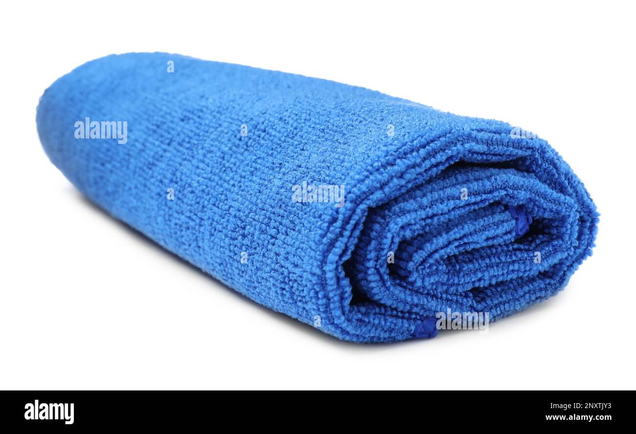 Clean blue microfiber cloth isolated on white Stock Photo - Alamy