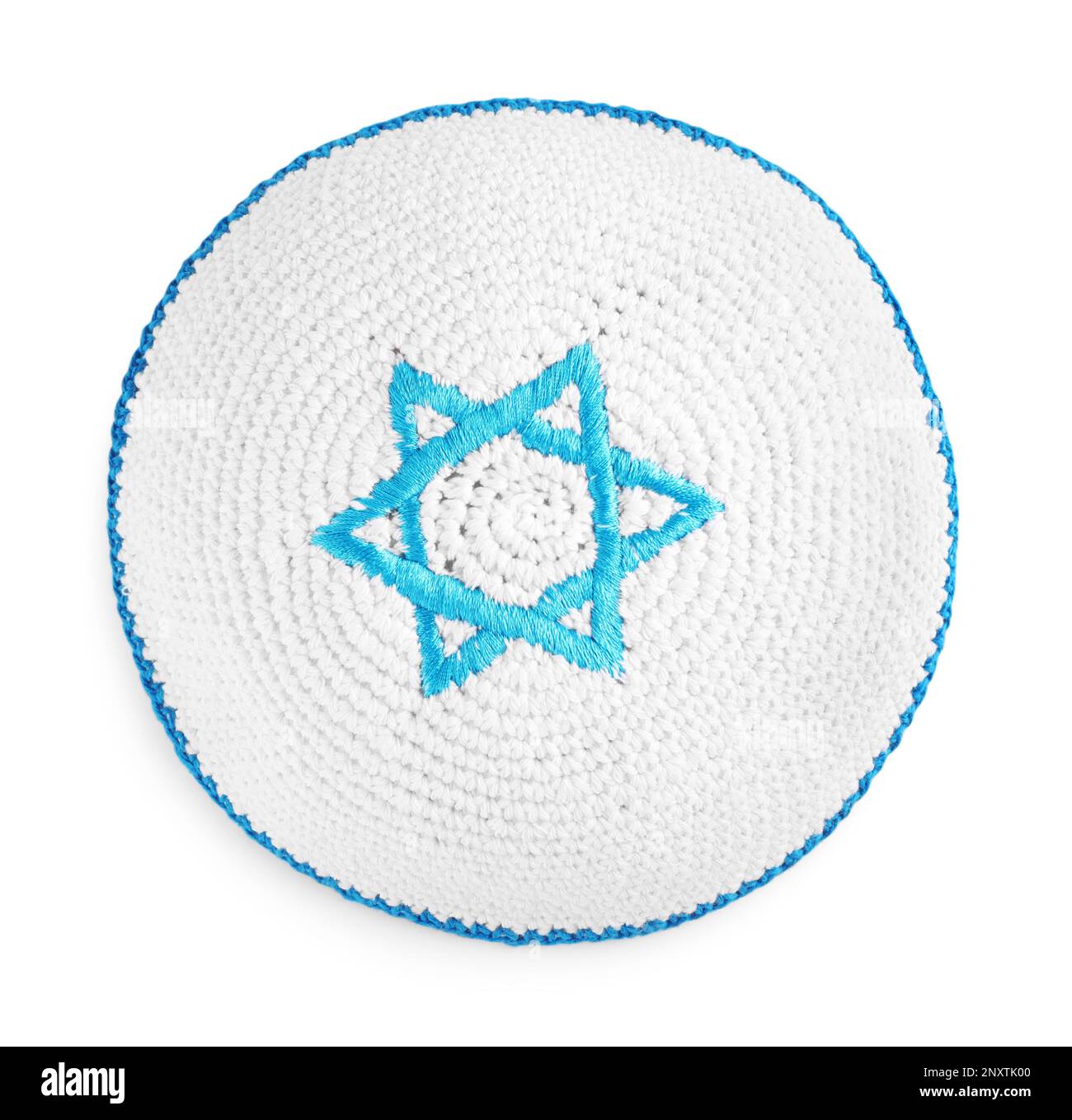 Kippah with David's star isolated on white, top view. Garment for Rosh ...