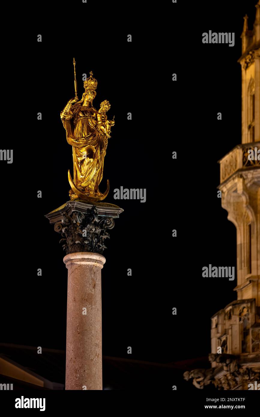 Mariensaeule, the golden holy Mary statue on a column erected in 1638 ...