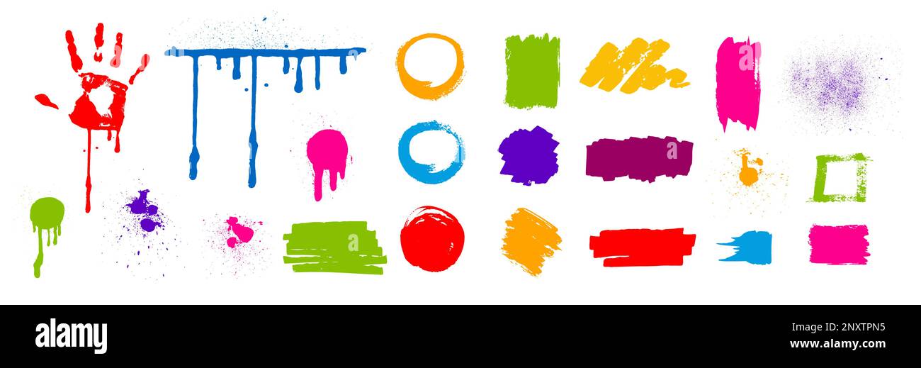 Colorful blots and splash of different shapes on white background ...