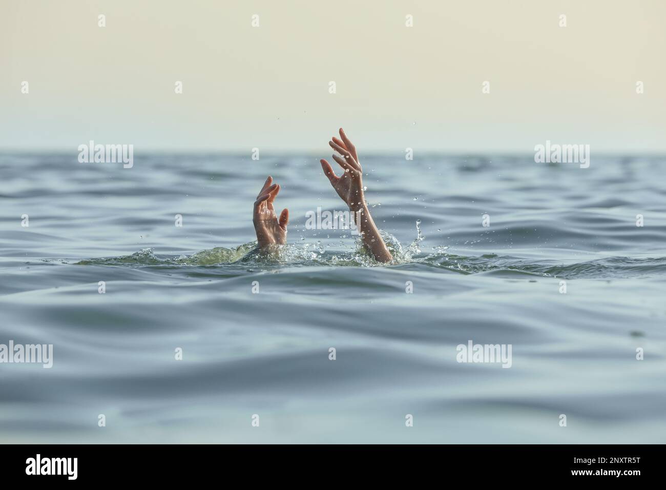 Drowning woman reaching for help in sea Stock Photo - Alamy