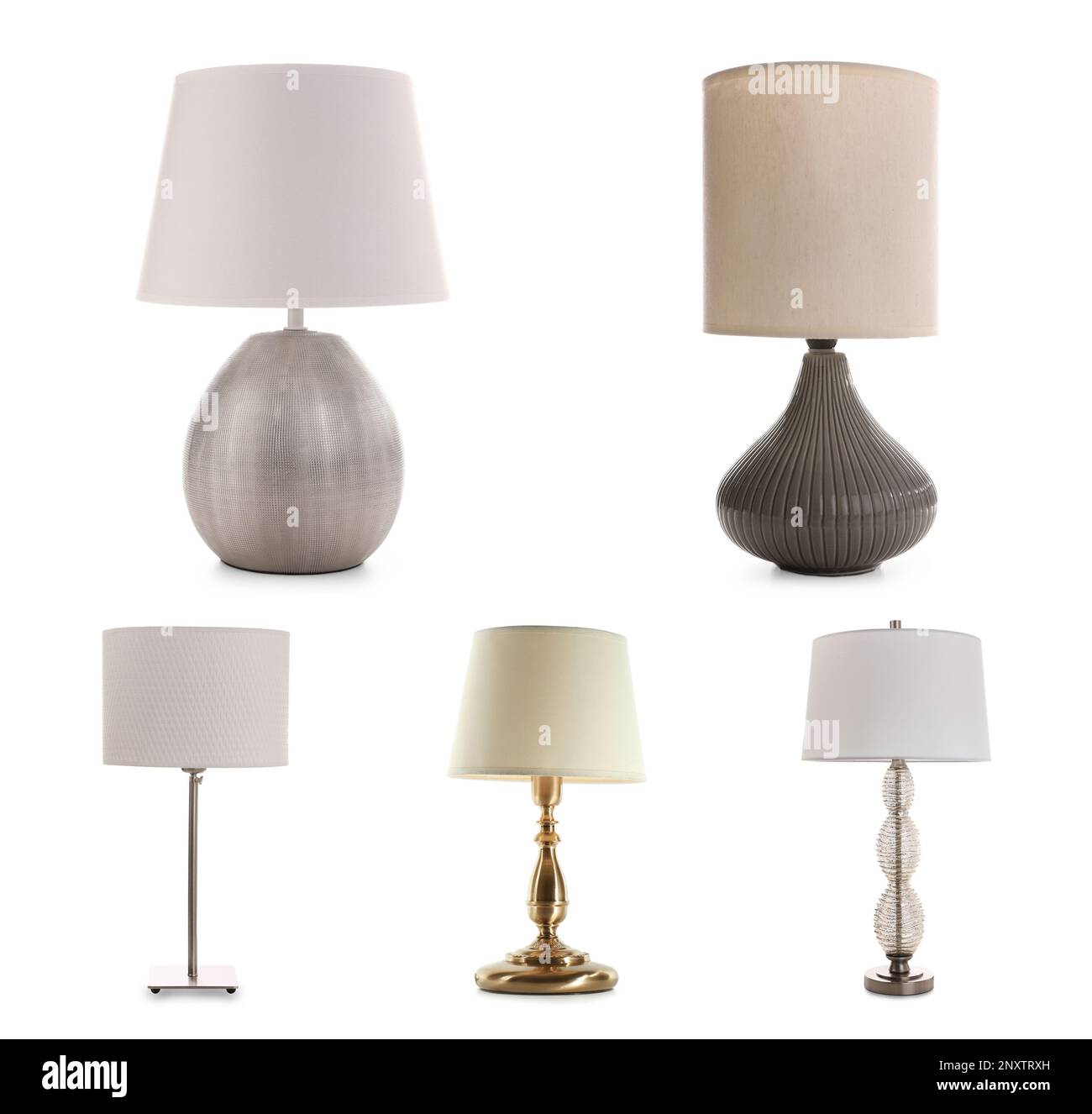 Set with stylish night lamps on white background Stock Photo - Alamy