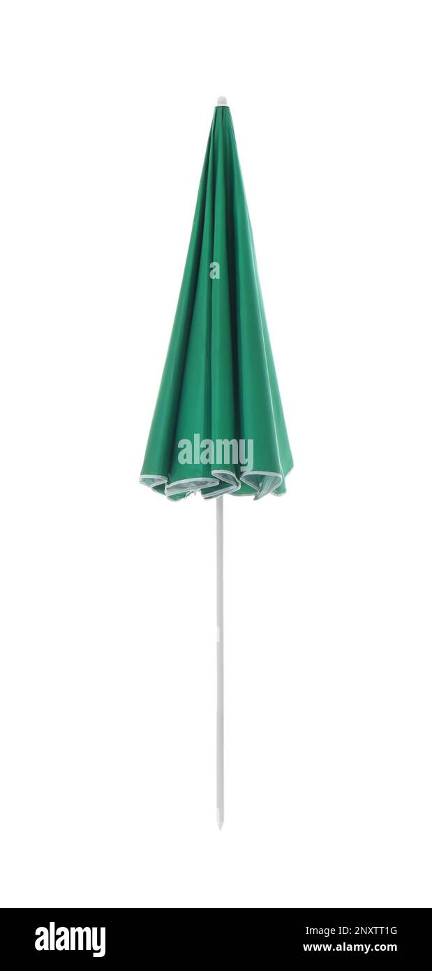 Closed green beach umbrella isolated on white Stock Photo - Alamy