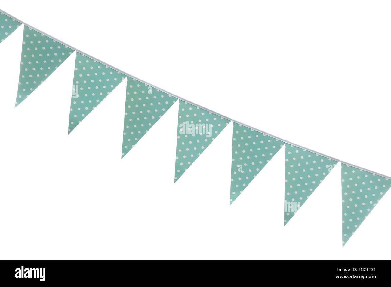 Triangular bunting flags on white background. Festive decor Stock Photo ...
