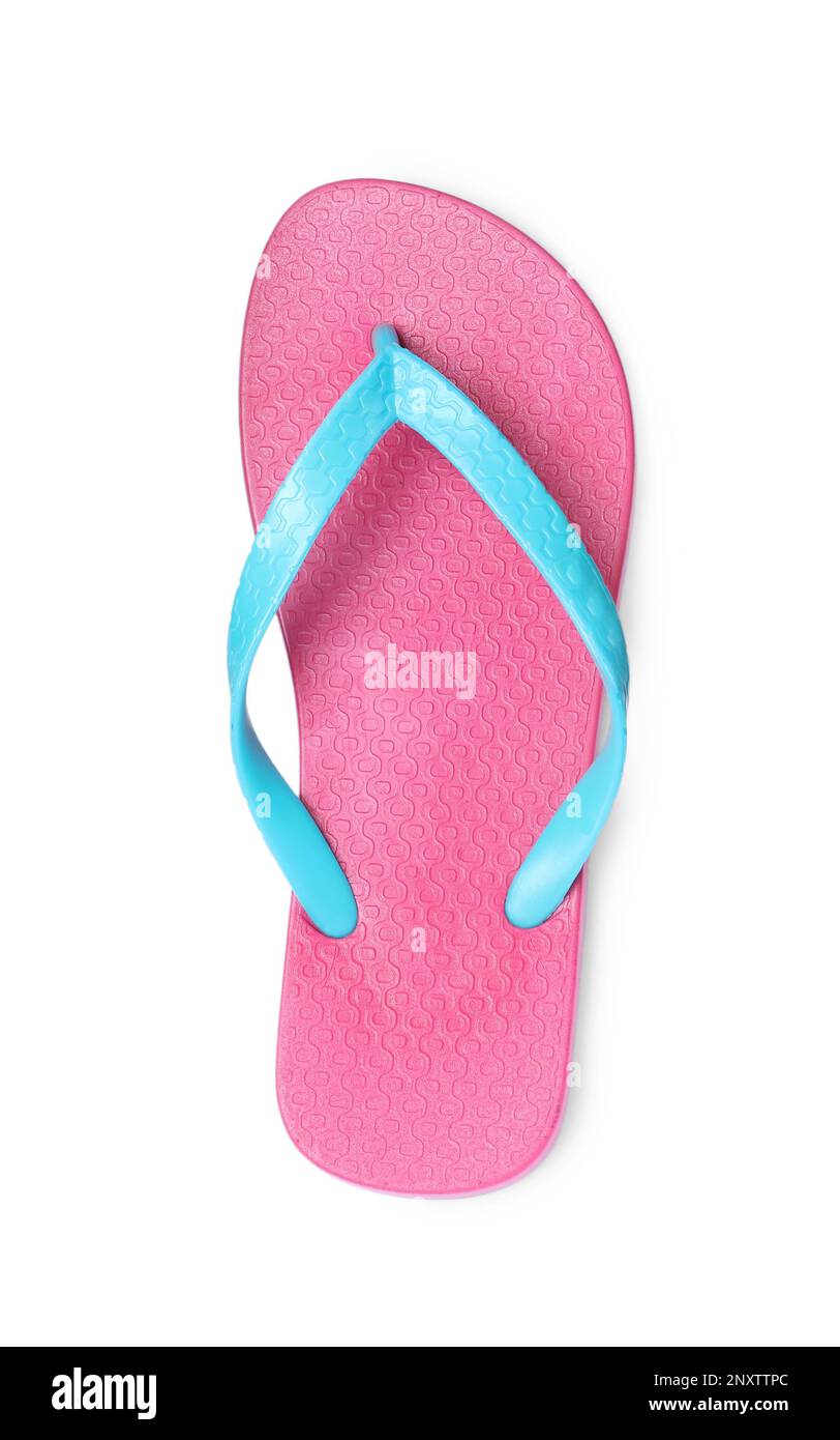 Single pink flip flop isolated on white, top view Stock Photo - Alamy