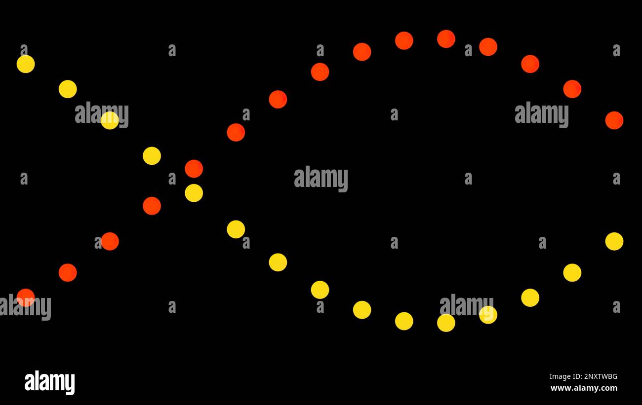 Red and yellow dotted bending lines creating effect of infinity sign ...