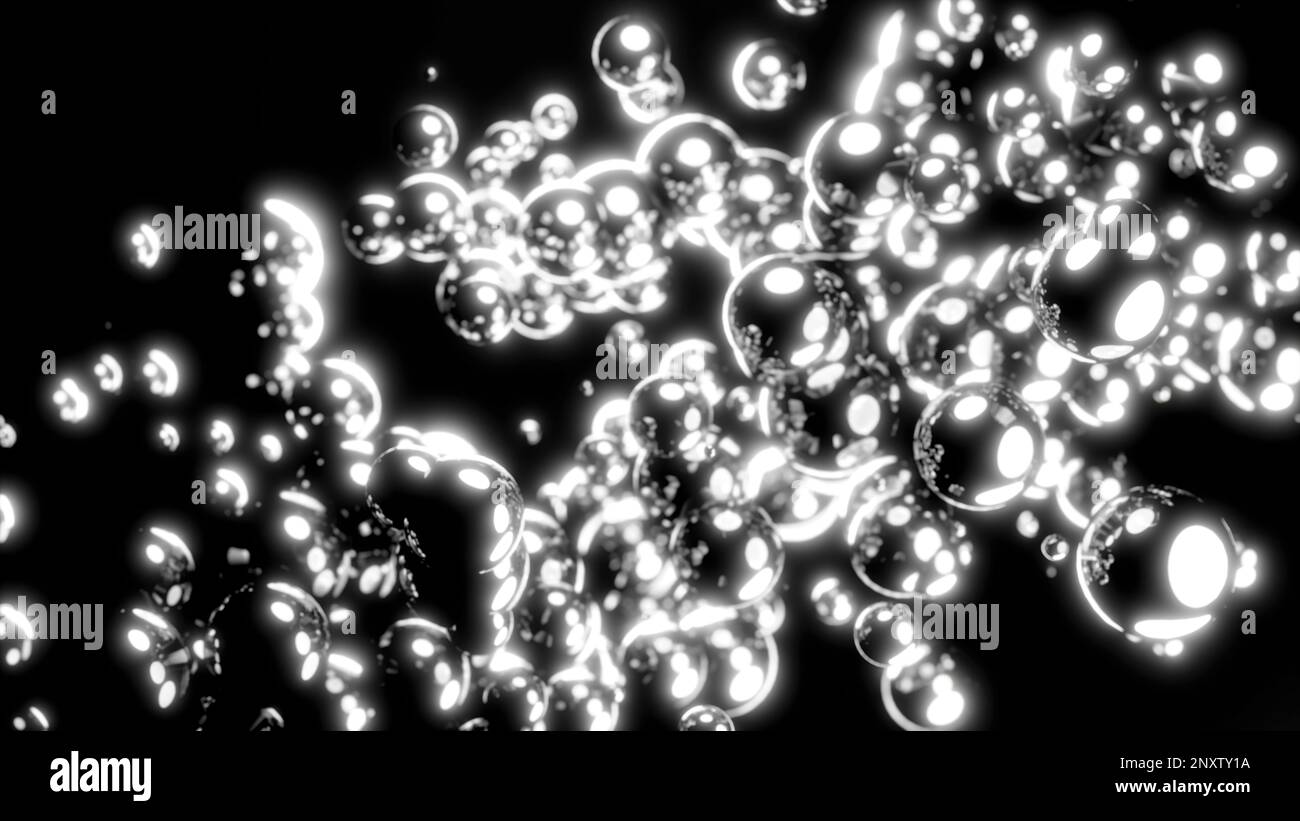 Abstract stream of metallic bubbles on a black background. Design ...