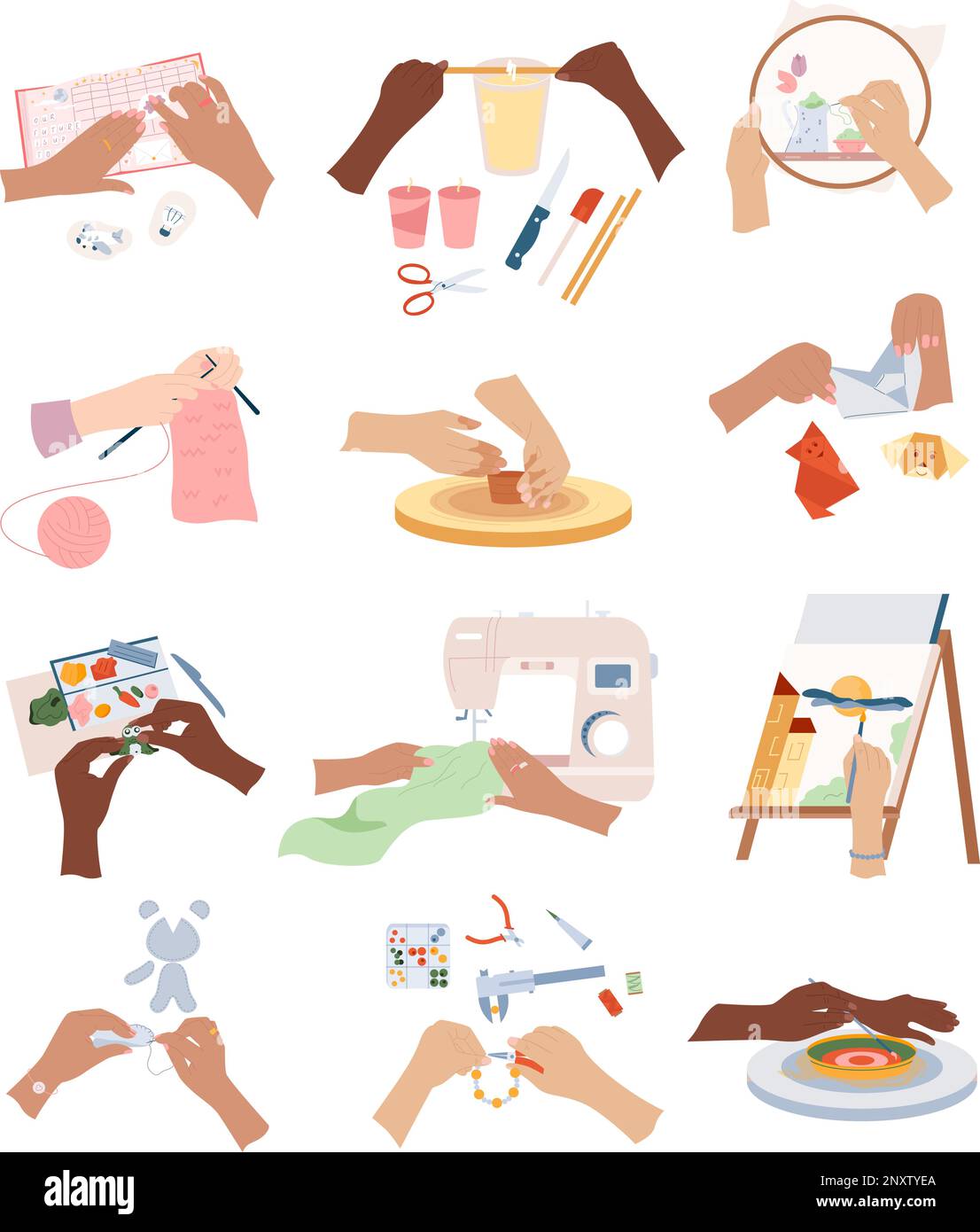 Hands craft flat icons collection with isolated compositions of human ...