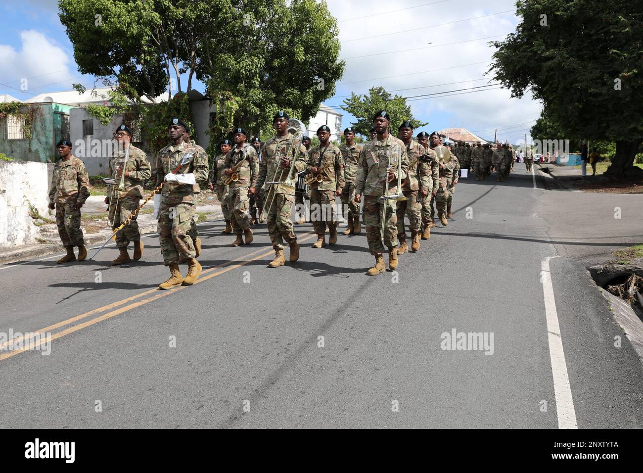 Members of the 73rd Army Band, Virgin Islands National Guard march in ...