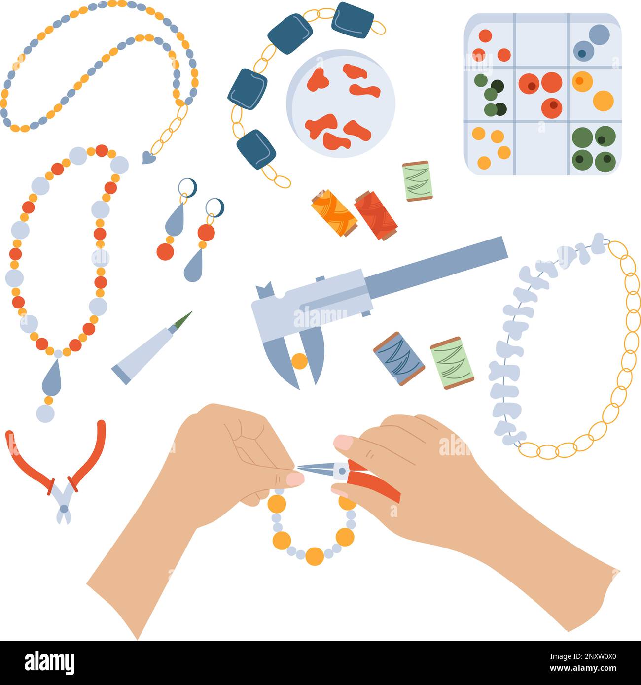 Hands craft flat composition with set of isolated jewelry icons with ...