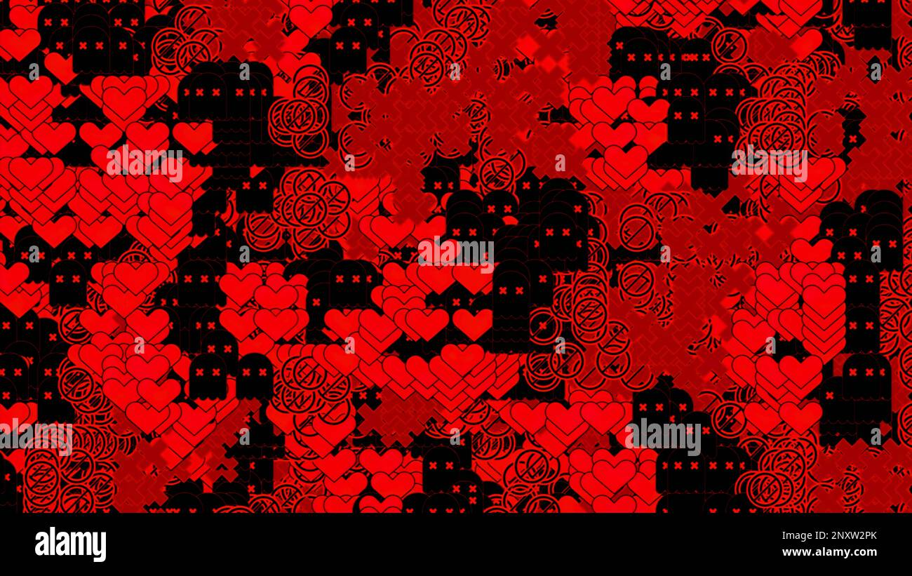 Black and red retro surface with tiny shimmering hearts. Design. Many ...