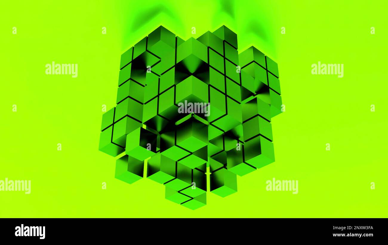 Rubik cube transforming on a bright yellow and green background. Design ...