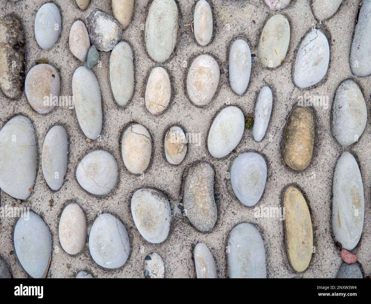 Pattern of sea stones in cement. Ground cover in the park. Background ...